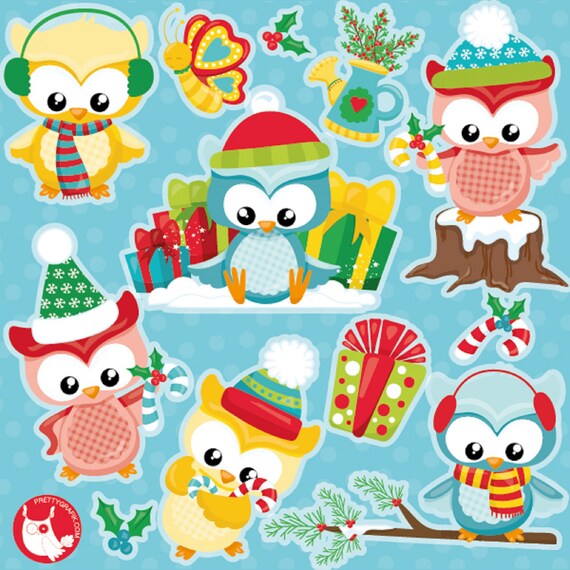Christmas Owls Clipart commercial use, vector graphics, christmas ...