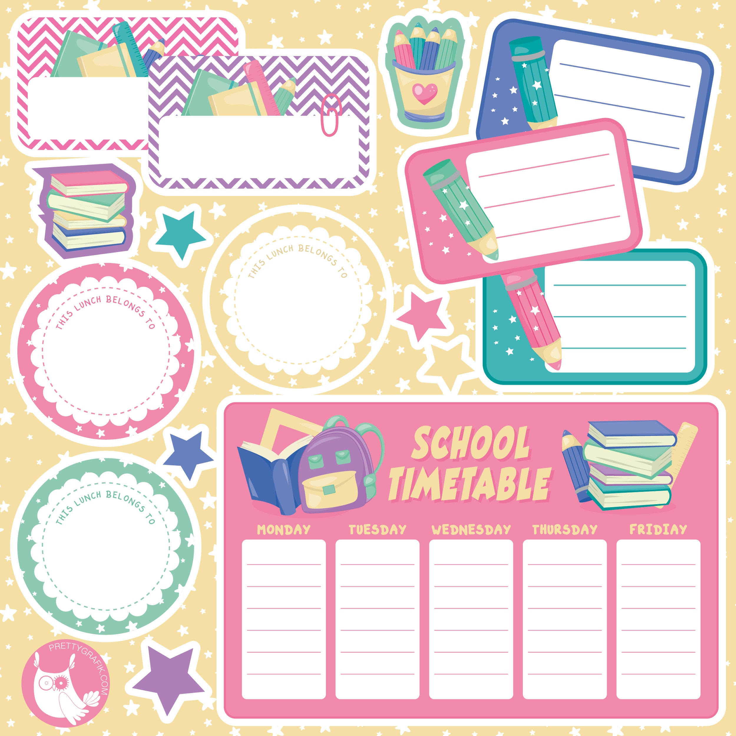 Back to School Label Girls Clipart Clipart Commercial Use - Etsy