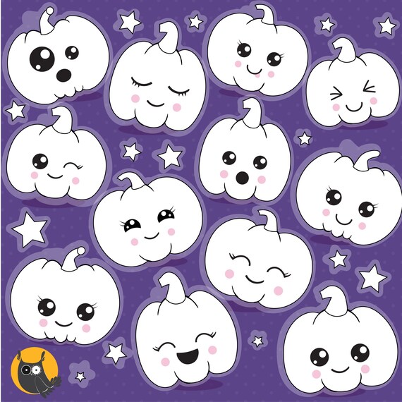 Halloween Pumpkin kawaii digital stamp commercial use, ghost vector ...