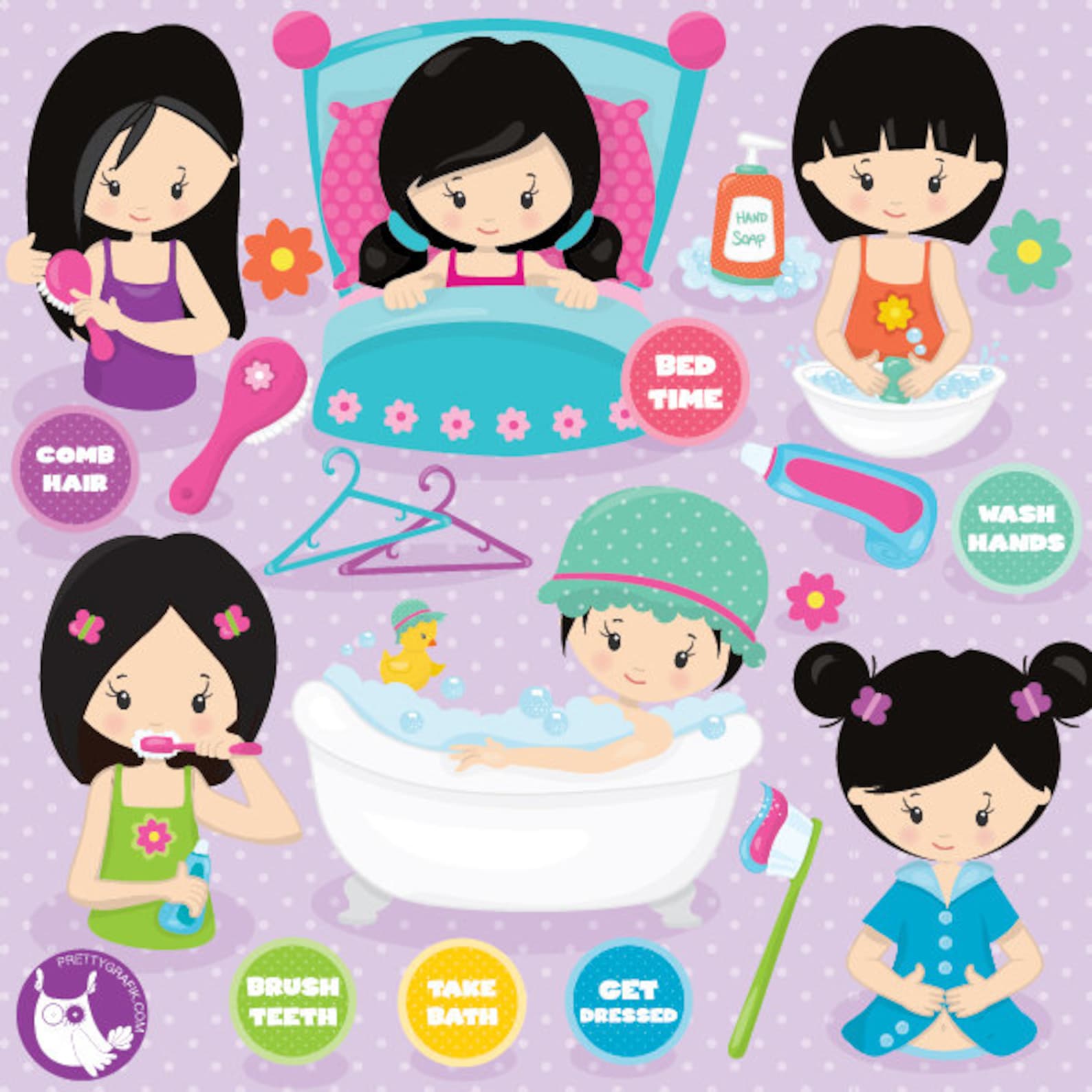 Hygiene Girls Clipart Clipart Commercial Use Vector | Etsy