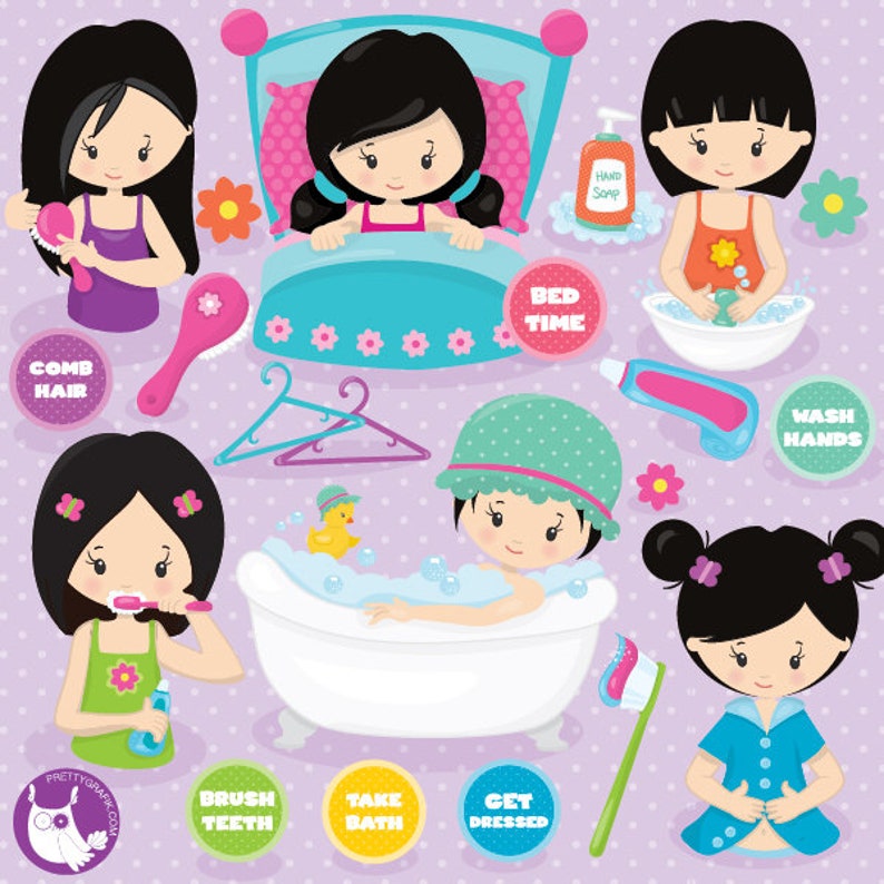 Hygiene Girls Clipart Clipart Commercial Use Vector | Etsy