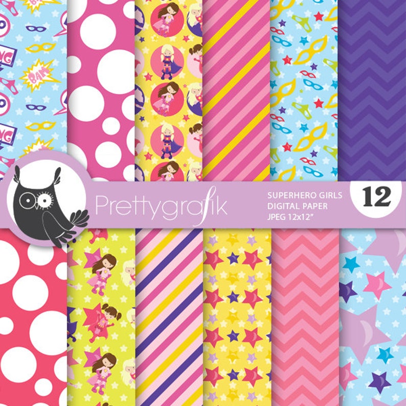 Superhero Girls Digital Paper Commercial Use Scrapbook - Etsy
