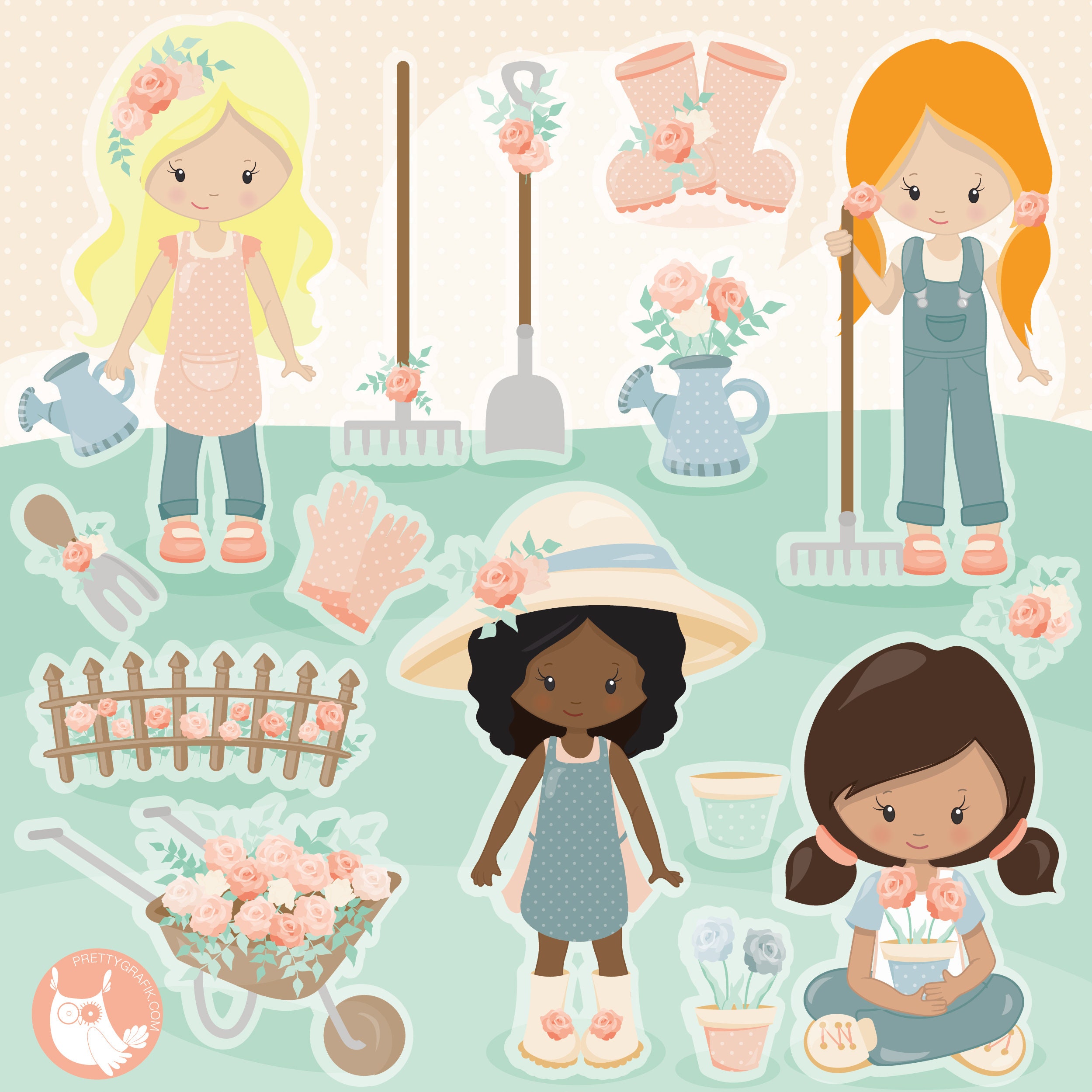 Spring Garden Clipart Clipart Commercial Use Vector | Etsy