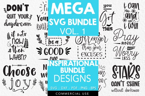 Inspirational Quotes SVG Pack, SVG files, DXF, clipart commercial use ...