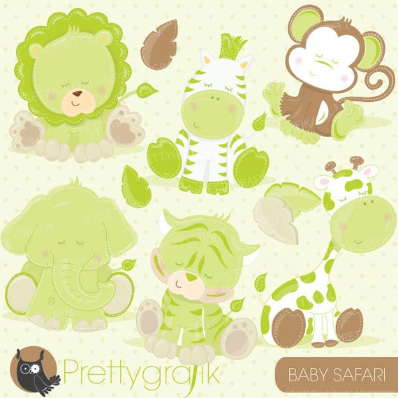 Baby Safari Animals clipart commercial use, green baby animals vector ...
