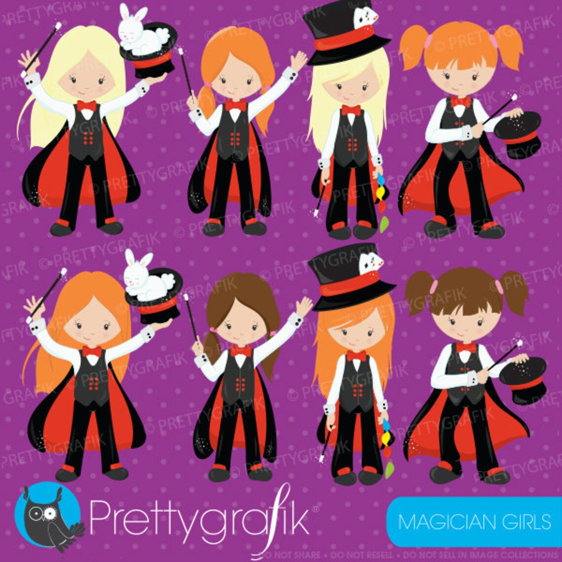 Magician Girl Clipart Commercial Usemagic Clipart Magic Show - Etsy