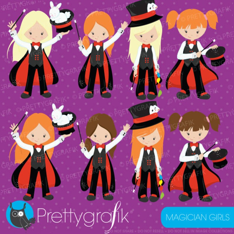 Magician Girl Clipart Commercial Usemagic Clipart Magic Show - Etsy
