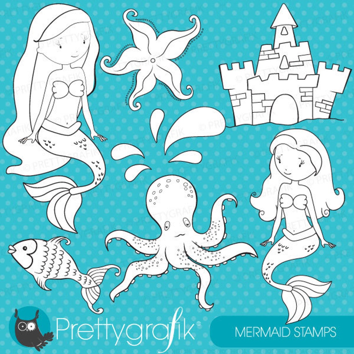 Mermaid Digital Stamp Commercial Use Vector Graphics Digital - Etsy