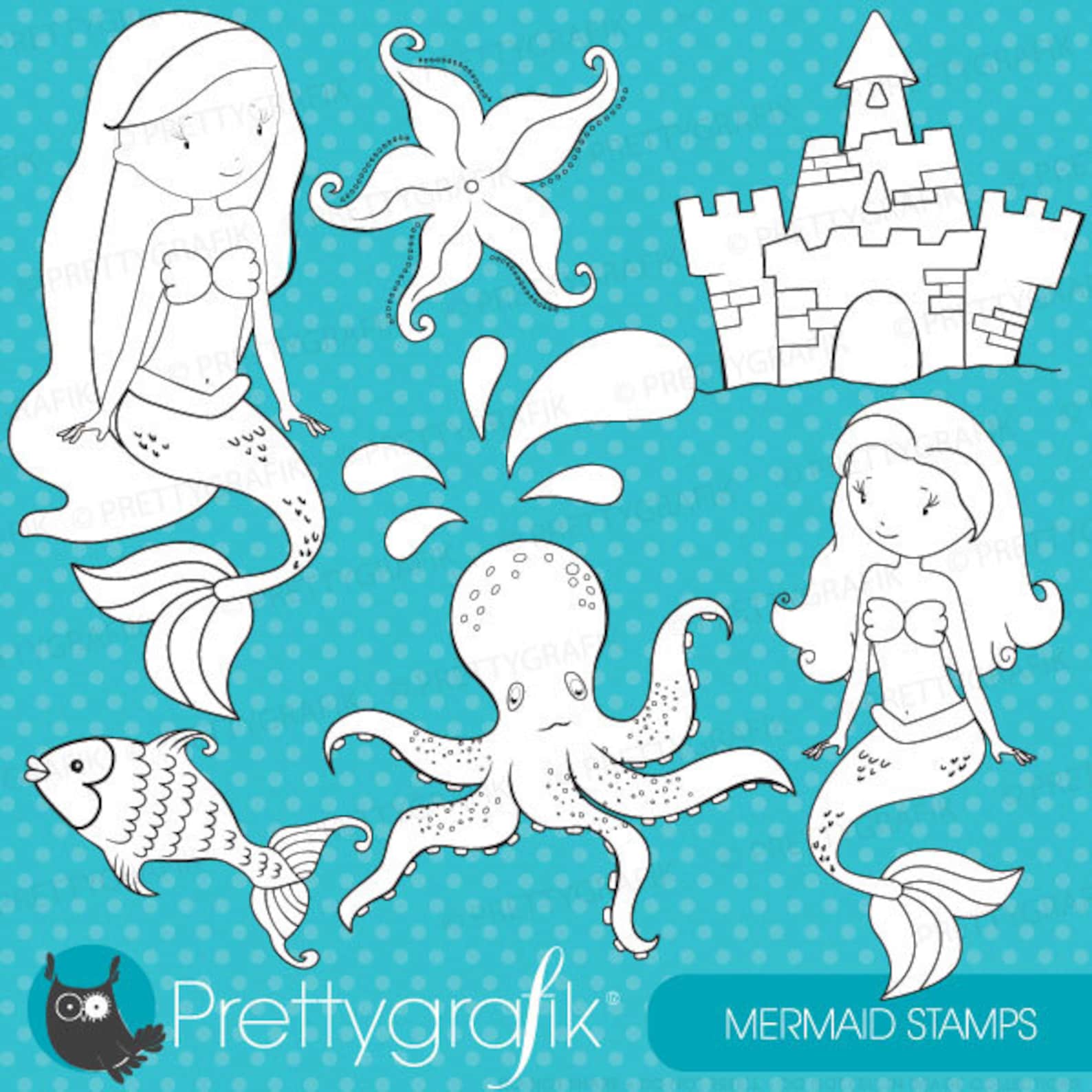 Mermaid Digital Stamp Commercial Use Vector Graphics Digital - Etsy