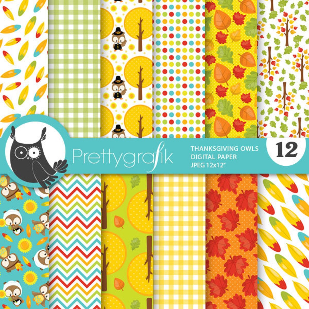 Thanksgiving Owls Digital Paper, Commercial Use, Scrapbook Patterns ...