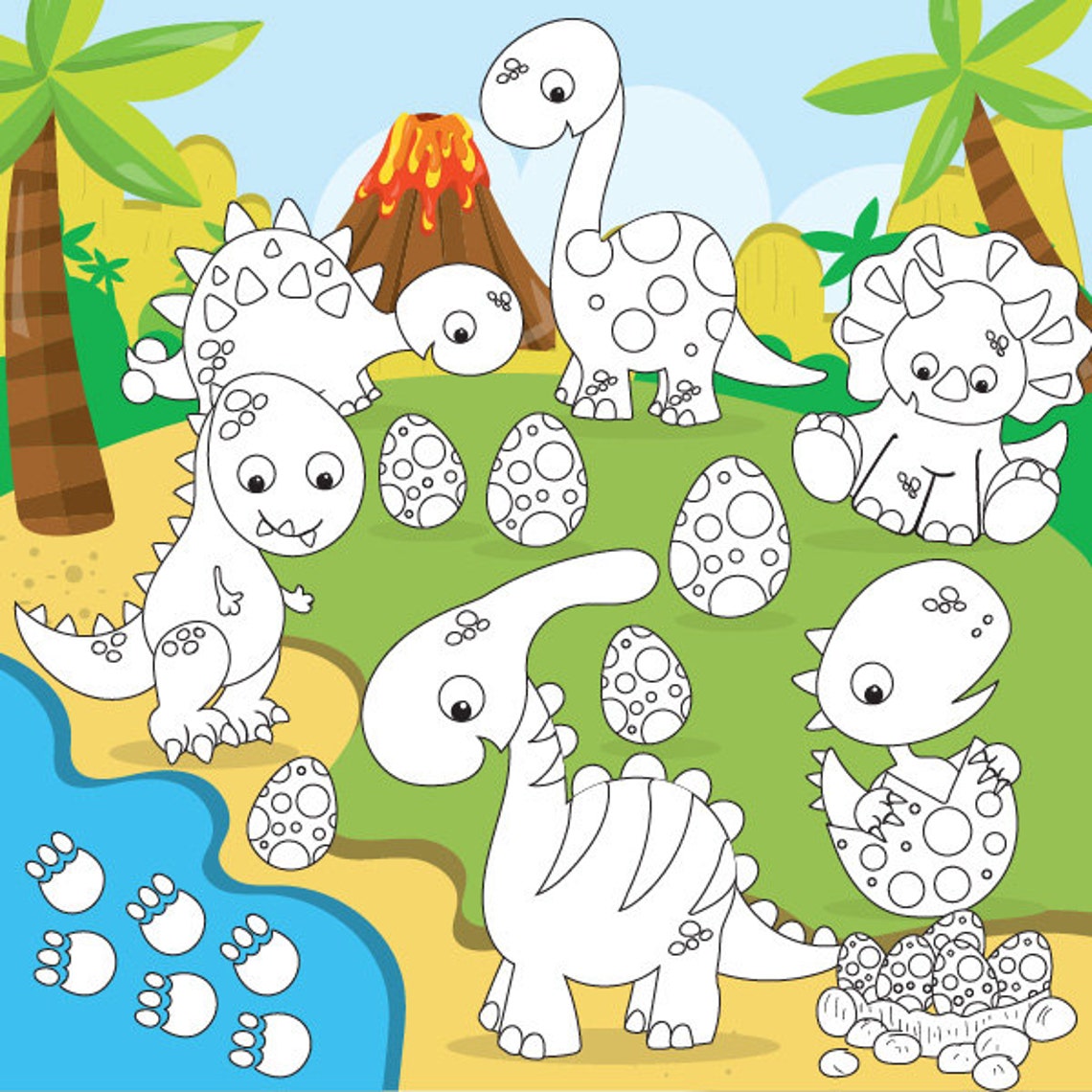 Dinosaur Stamps Digital Stamp Commercial Use Vector Graphics - Etsy