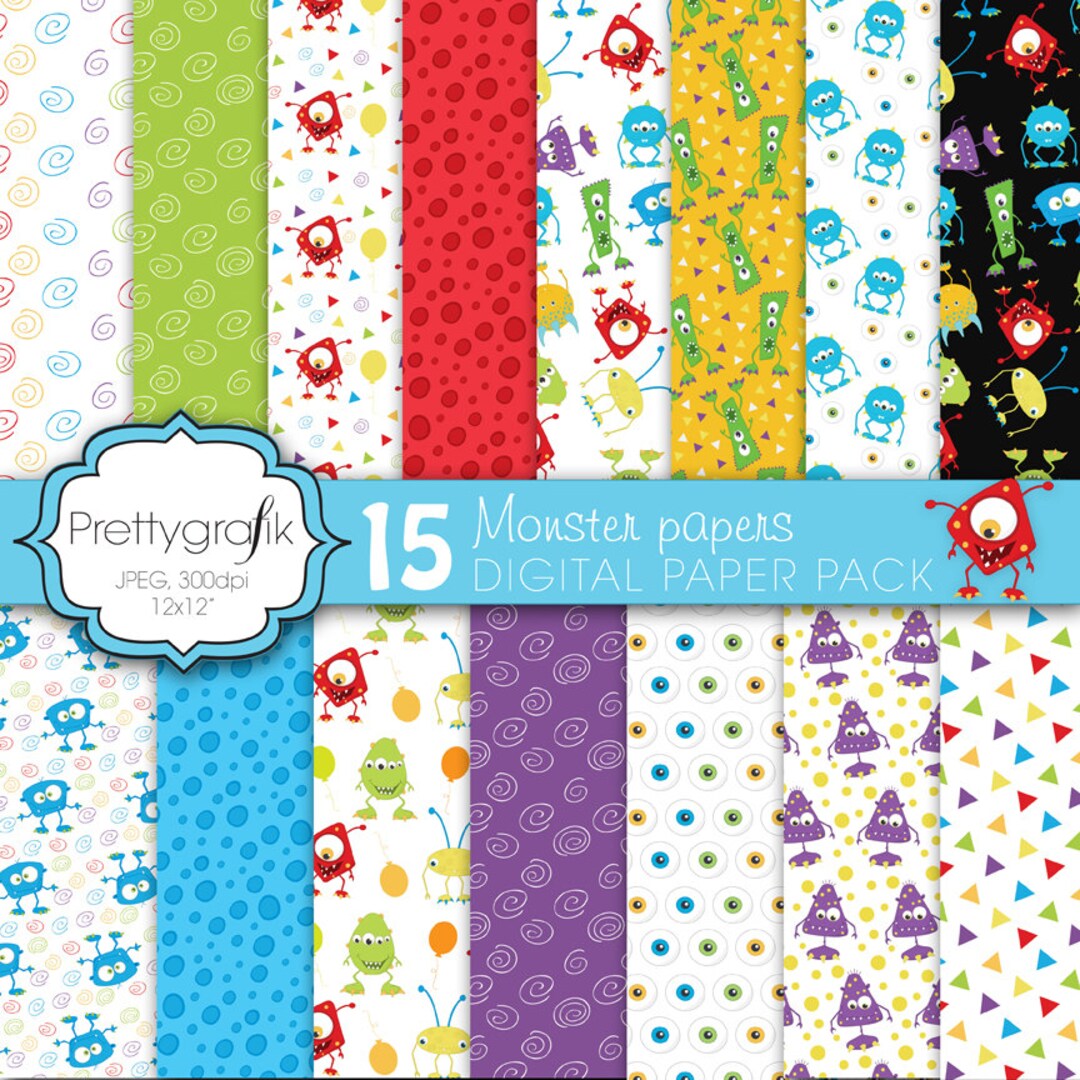 Monster Digital Paper, Commercial Use, Scrapbook Patterns, Background ...