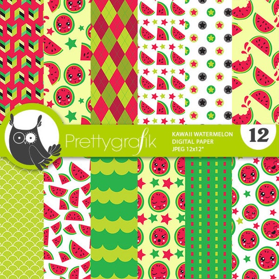 Watermelon digital patterns, scrapbook papers commercial use, scrapbook ...