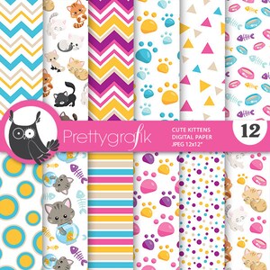 Cats Digital Paper Kittens Commercial Use Kitties Scrapbook - Etsy