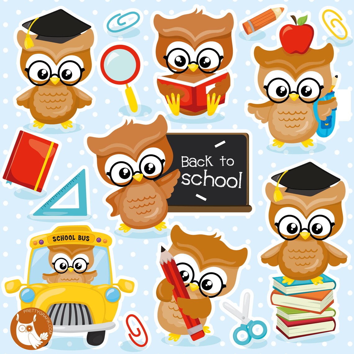 Back to School Owl Clipart Clipart Commercial Use Vector - Etsy