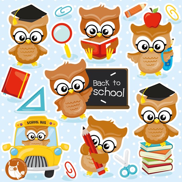 Back to School Owls Clip Art, Vector, Graphics, Digital Clip Art ...