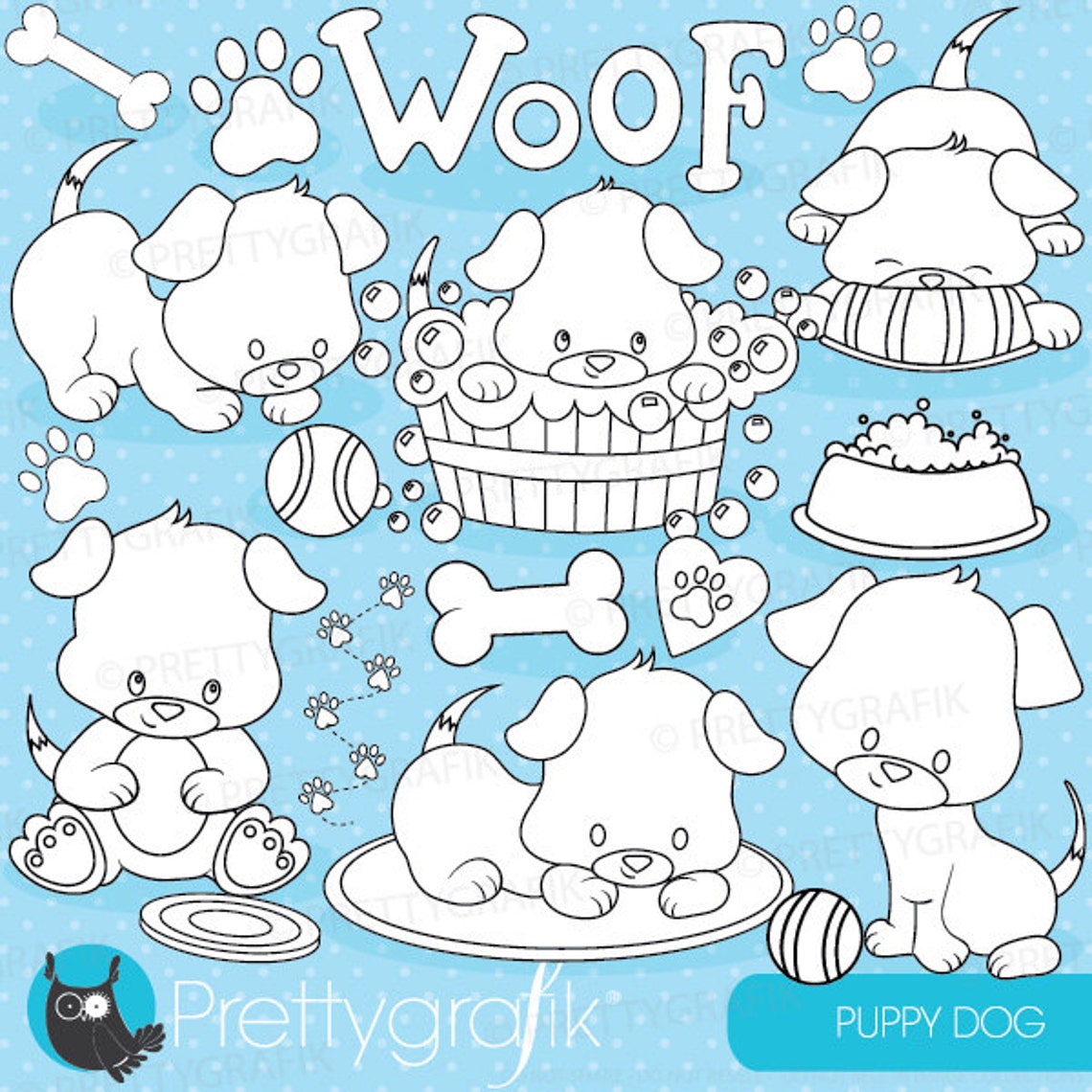 Puppy Dog Digital Stamp Commercial Use Vector Graphics - Etsy