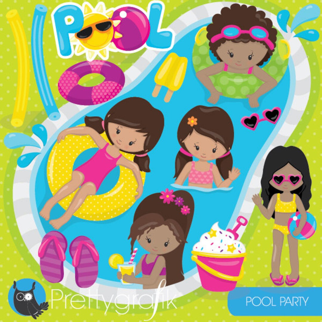Pool Party Girls Clipart Commercial Use, Kids Vector Graphics, Vacation ...
