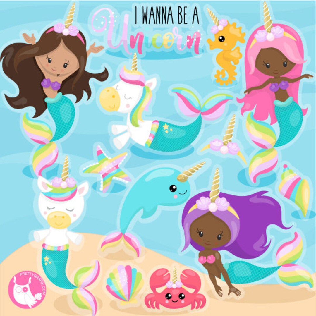 Unicorn Mermaids Clipart Commercial Use, Vector Graphics, Digital Clip ...