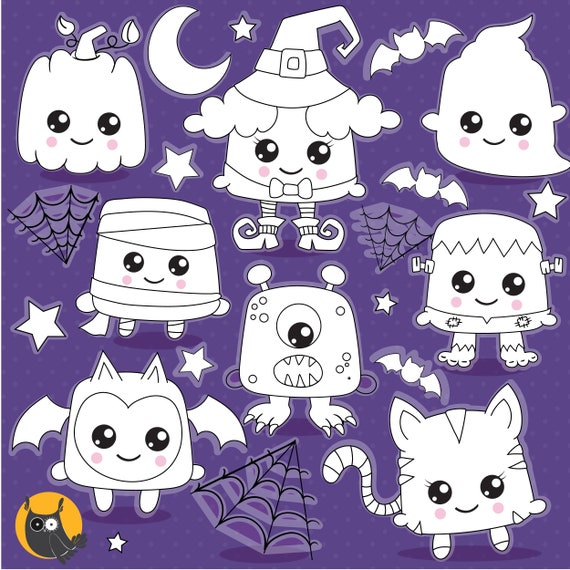 Halloween Characters Digital Stamp Commercial Use Halloween - Etsy