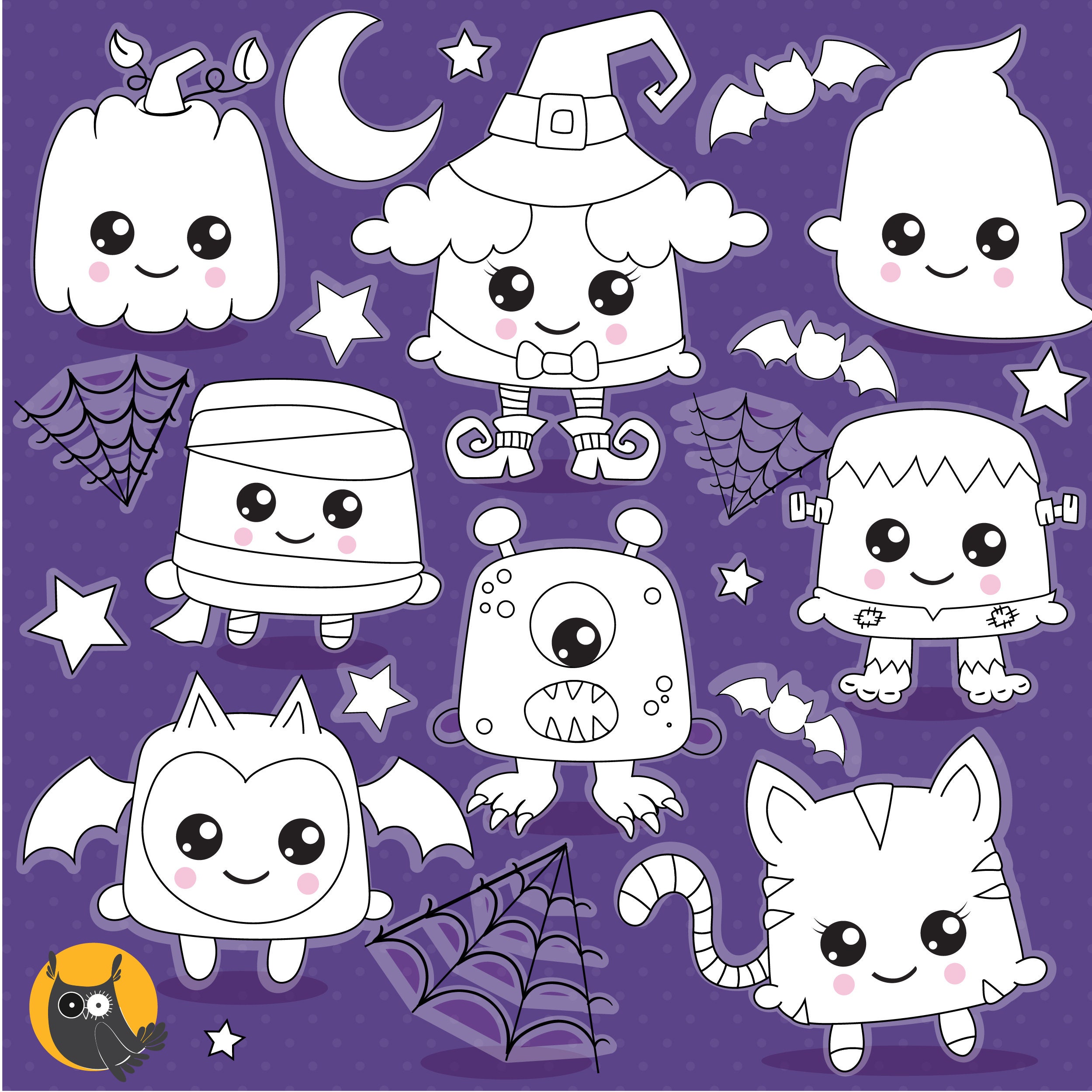Halloween Characters Digital Stamp Commercial Use Halloween - Etsy