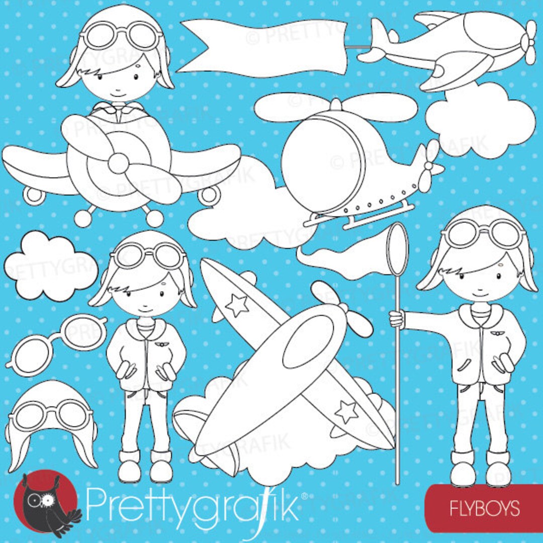 Boy Pilot Digital Stamp Commercial Use, Vector Graphics, Digital Stamp ...