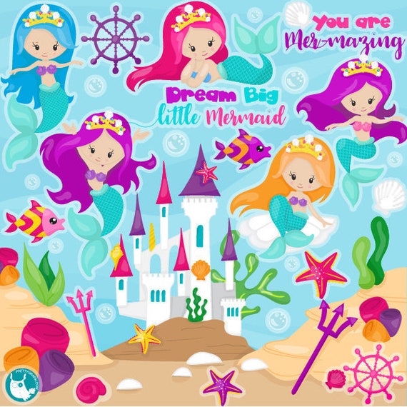 Mermaid clipart commercial use, Mermaids clipart, ocean vector graphics ...