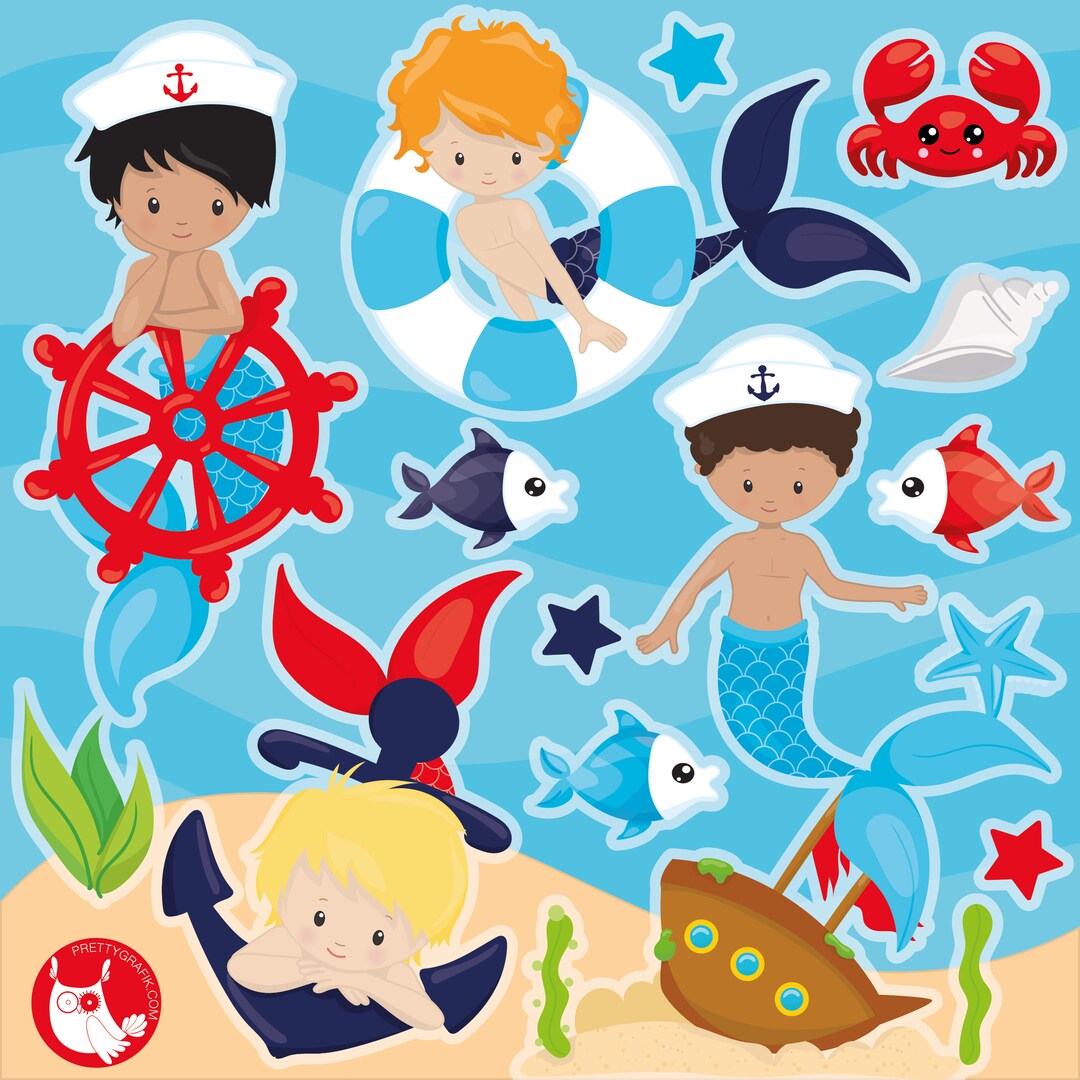 Mermaid Boy, Clipart, Clipart Commercial Use, Vector Graphics, Clip Art ...