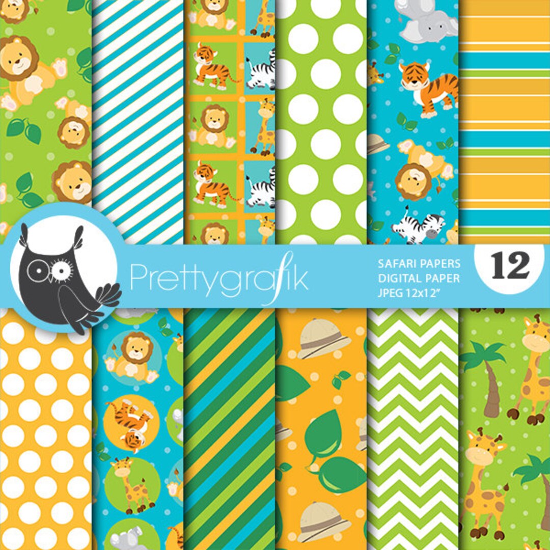 Safari Animals Digital Paper, Commercial Use, Scrapbook Patterns ...