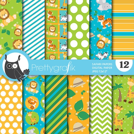 Safari animals digital paper, commercial use, scrapbook patterns ...