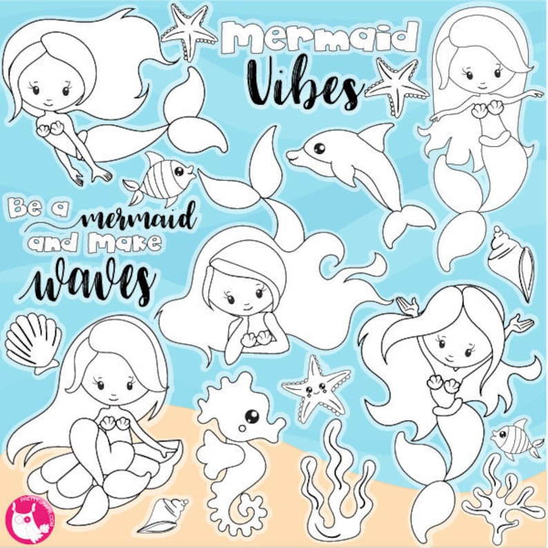 Mermaid Digital Stamp Commercial Use Vector Graphics Digital - Etsy