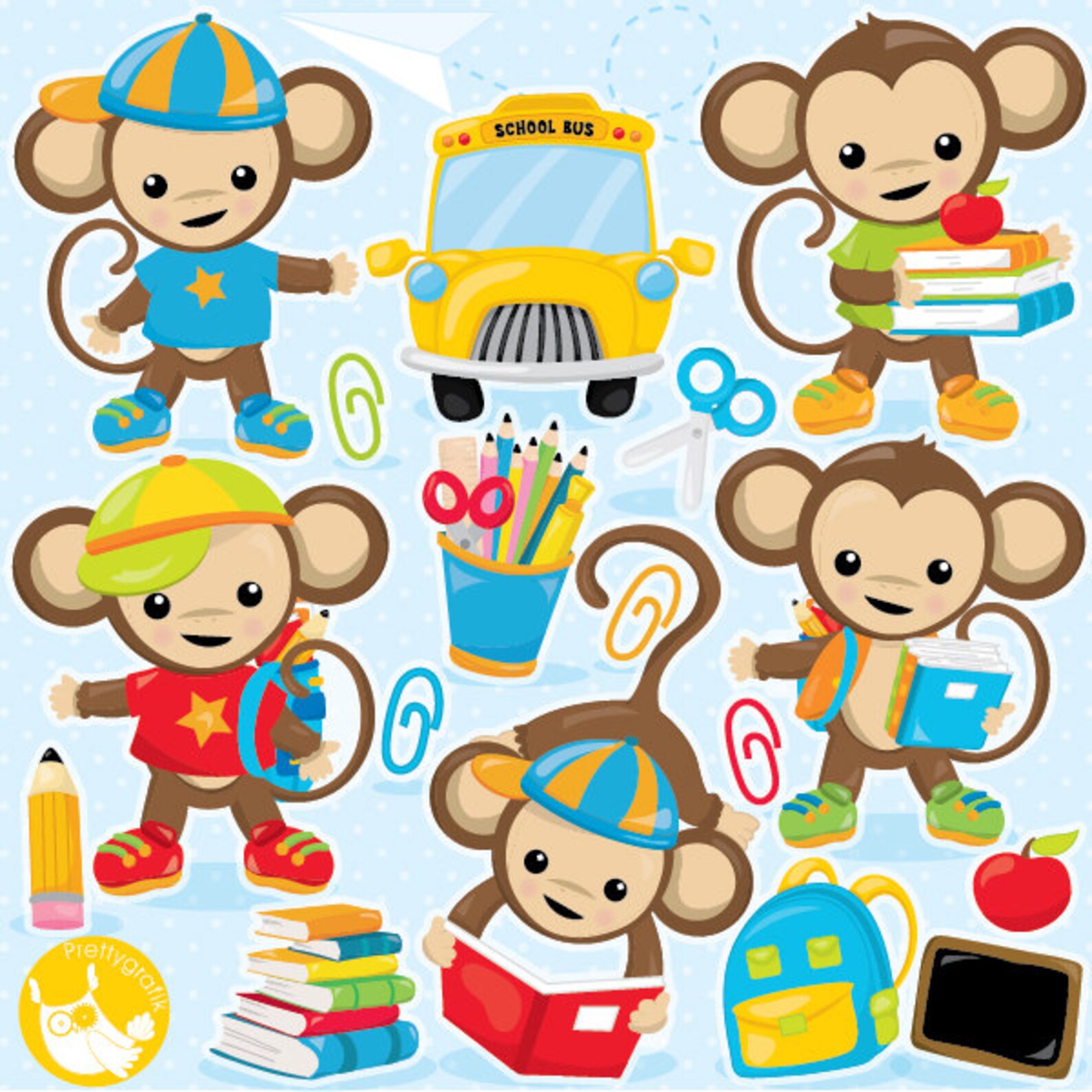 School Clipart Monkey School Clipart Commercial Use Back to - Etsy