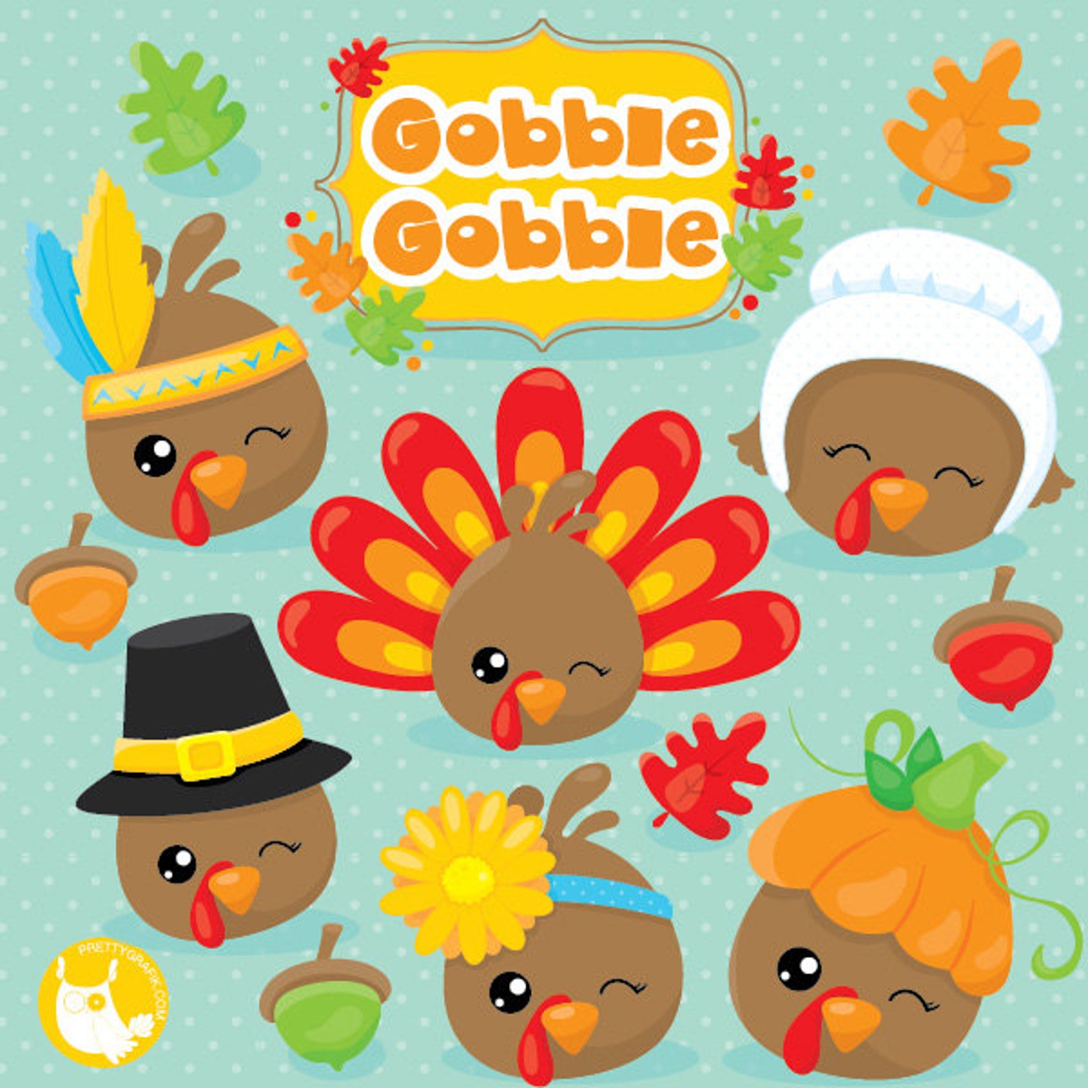 Thanksgiving Clipart Commercial Use Fall Clipart Turkey - Etsy