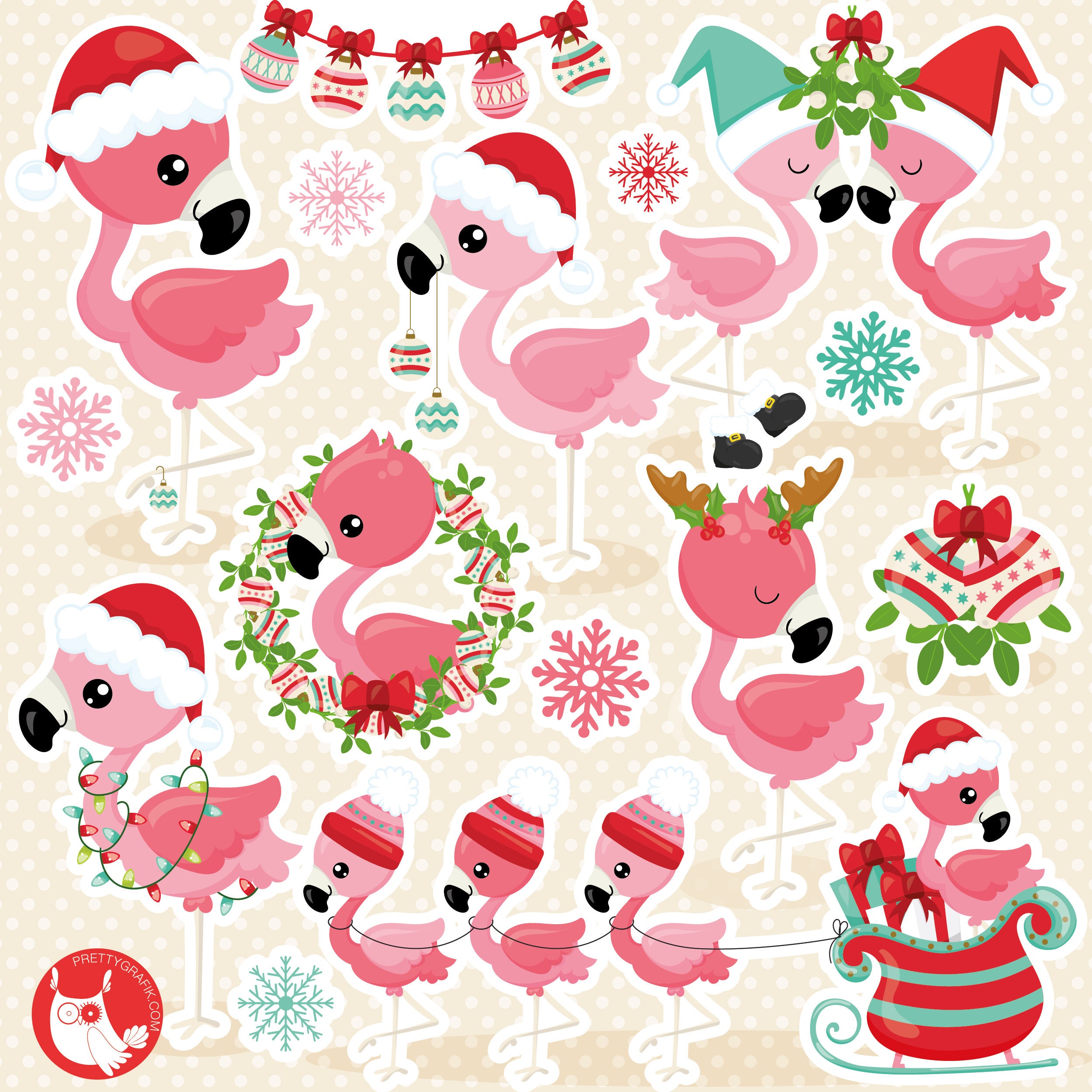 Flamingo Christmas Clipart Clipart Commercial Use Vector - Etsy Canada