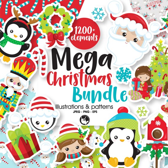 Christmas BUNDLE graphic set, Christmas clipart commercial use ...