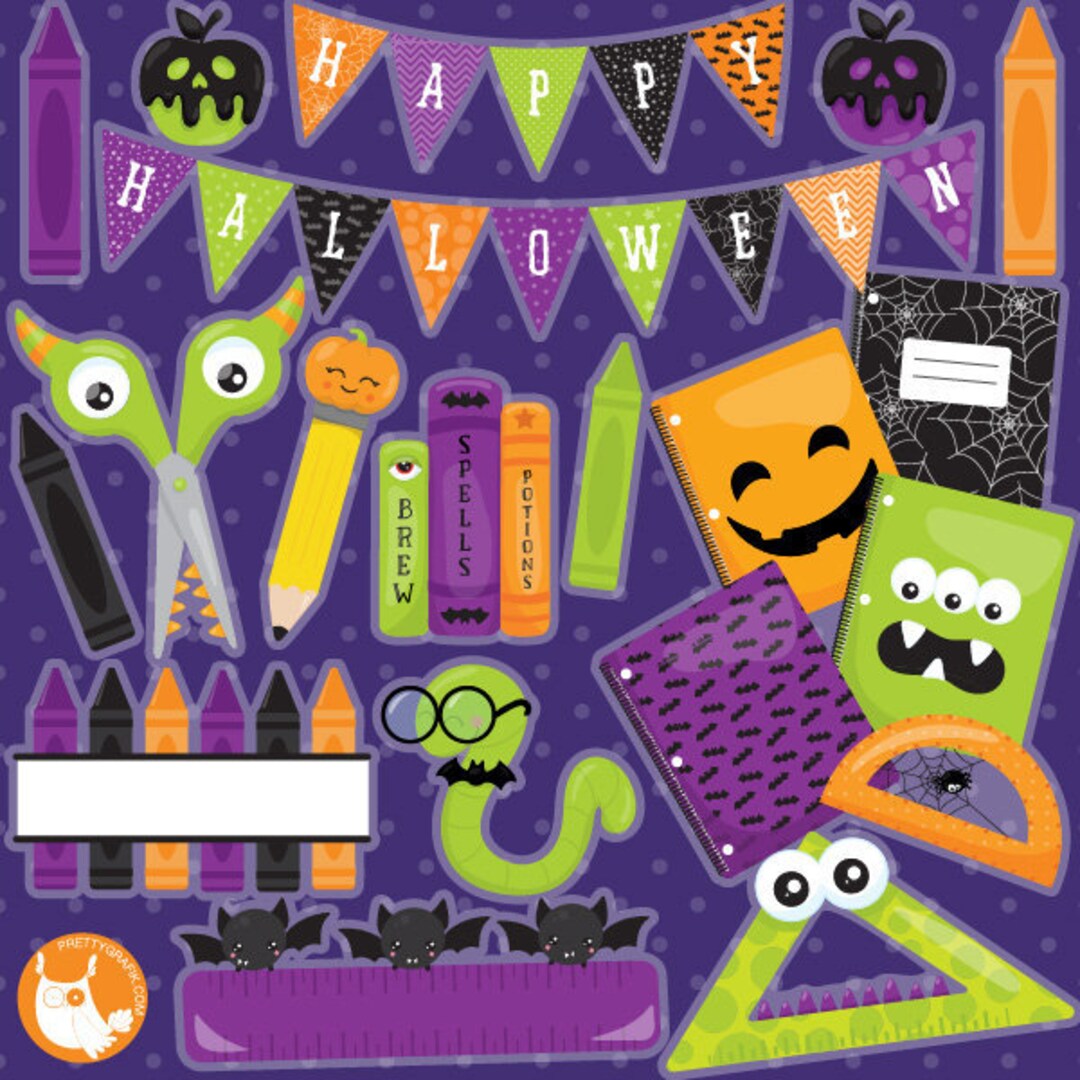 Halloween School Supplies Clipart, Pumpkins, Commercial Use, Halloween ...