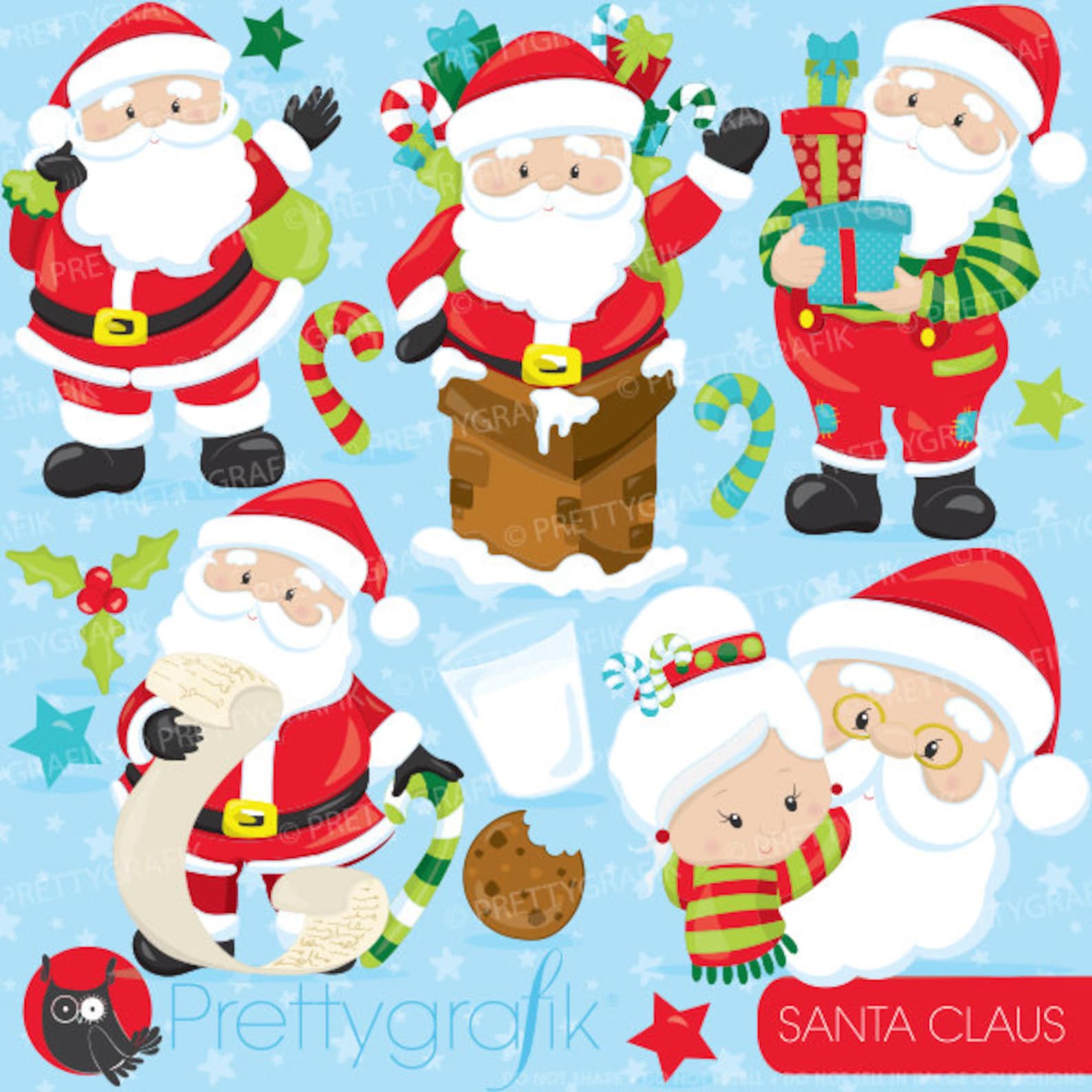 Santa Clipart Commercial Use Christmas Clipart Santa Claus - Etsy