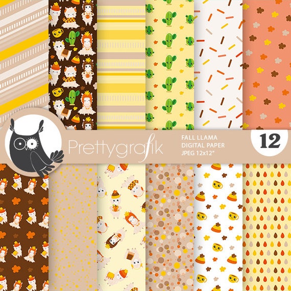 Fall Llama, patterns, commercial use, scrapbook papers, background ...