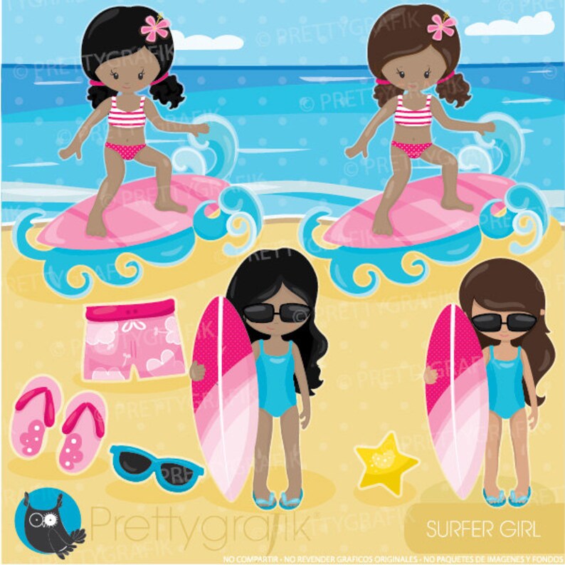 Surfer Girls Clipart Clipart Commercial Use Vector Graphics - Etsy