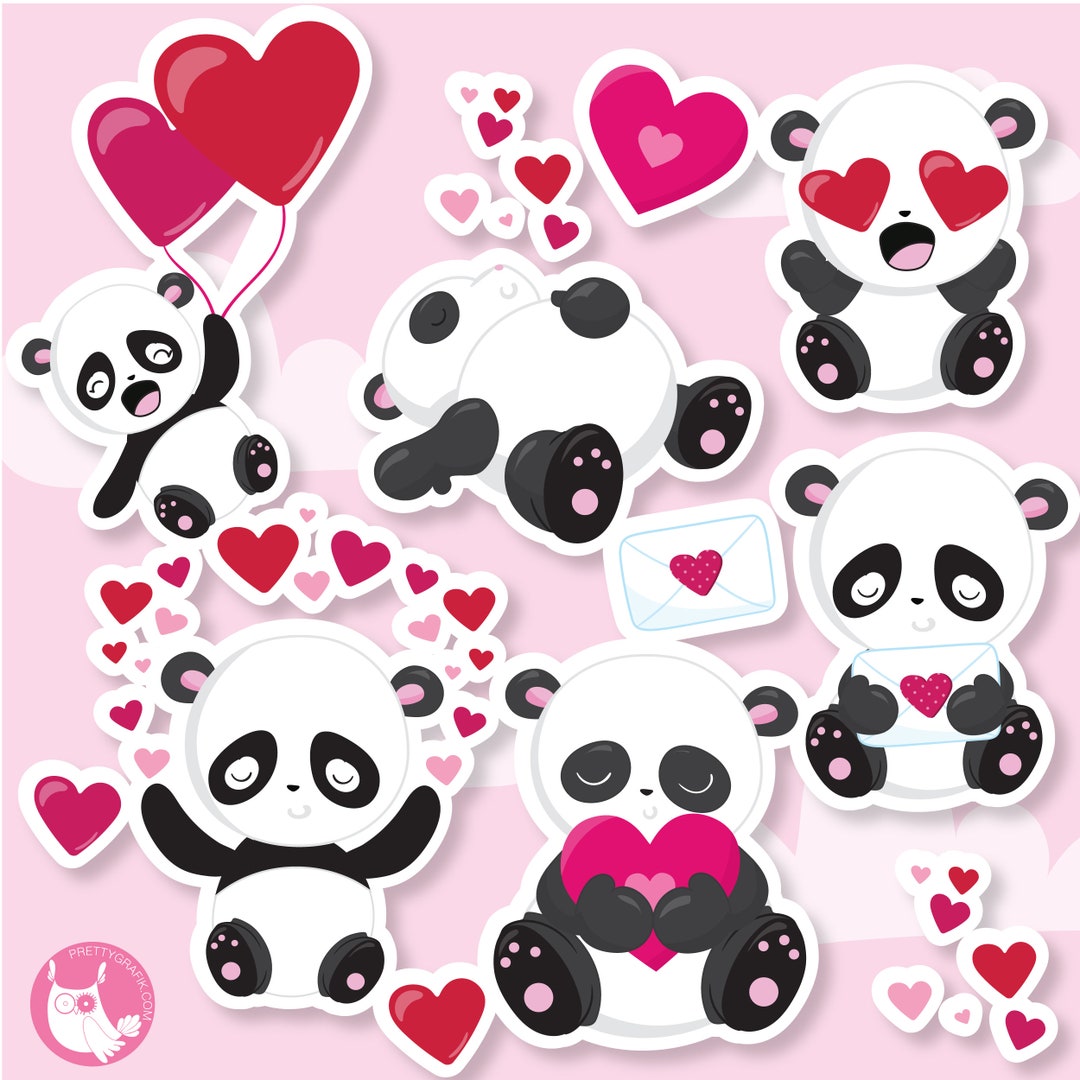 Valentine Pandas Clipart Commercial Use, Vector Graphics, Digital Clip ...