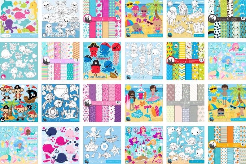 Ocean Fun BUNDLE Graphic Set Mermaid Clipart Commercial Use - Etsy