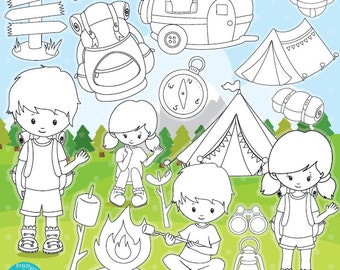 Boys Camping Clipart Pack Commercial Use Vector Images - Etsy Canada