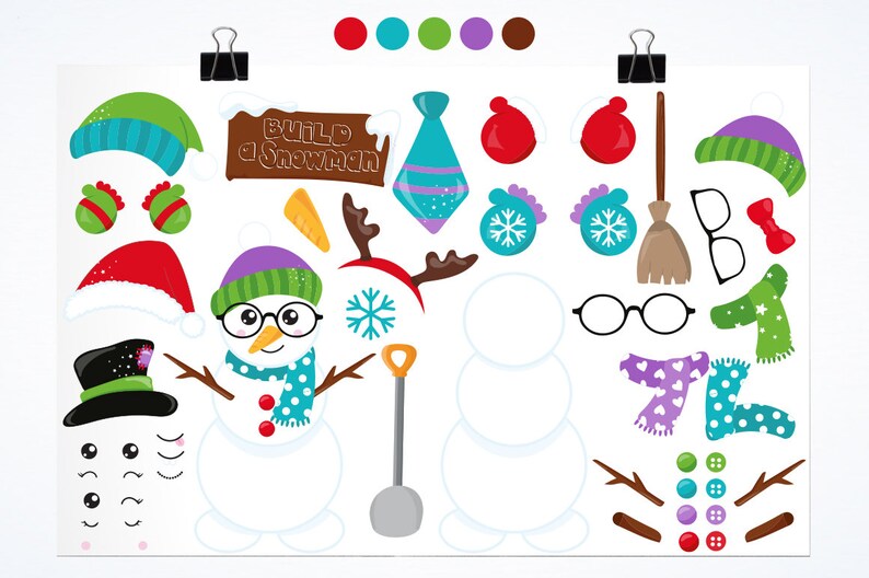 Build Snowman Clipart Clipart Commercial Use Vector - Etsy