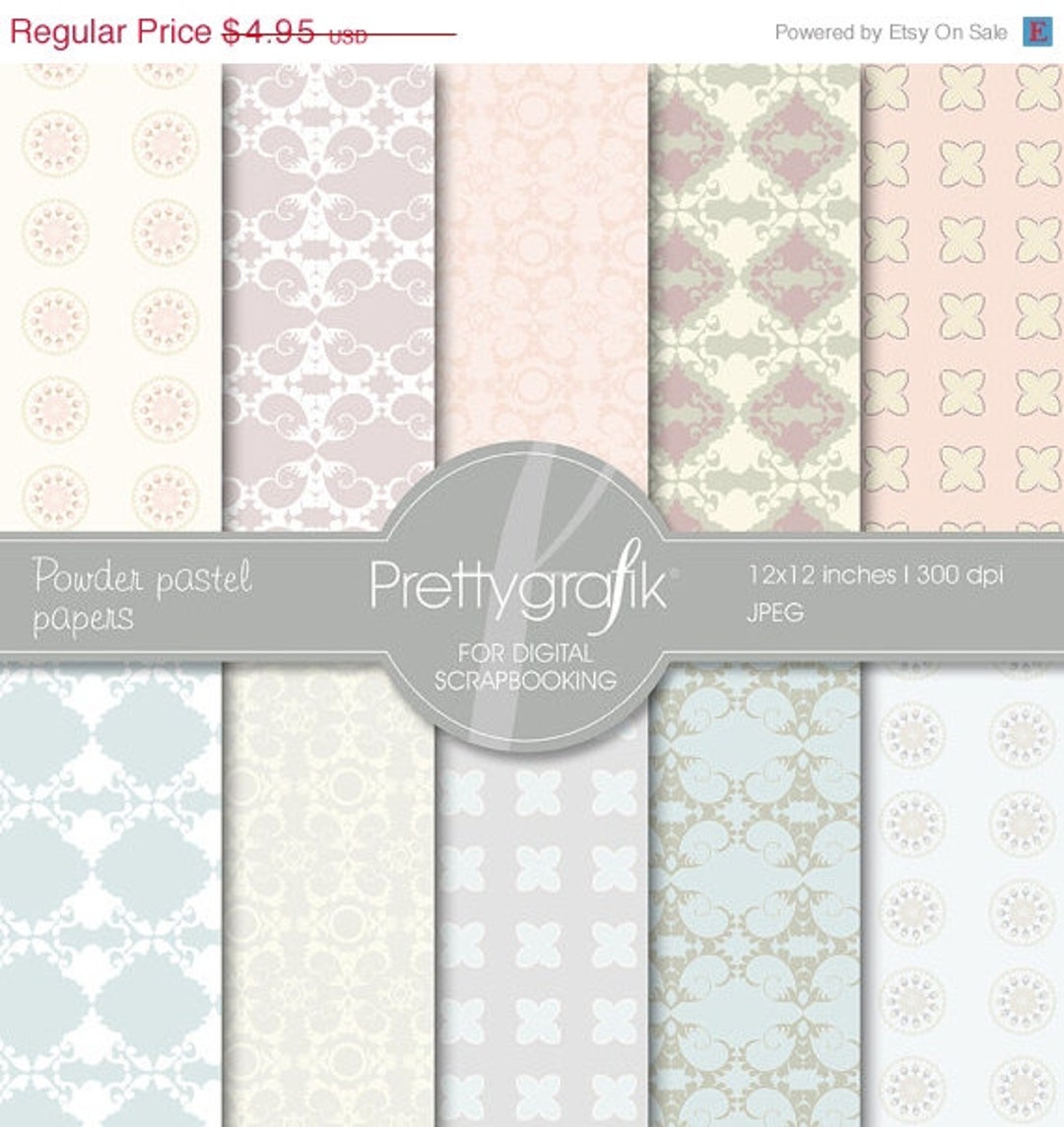 Powder Pastel Digital Paper, Commercial Use, Scrapbook Patterns ...