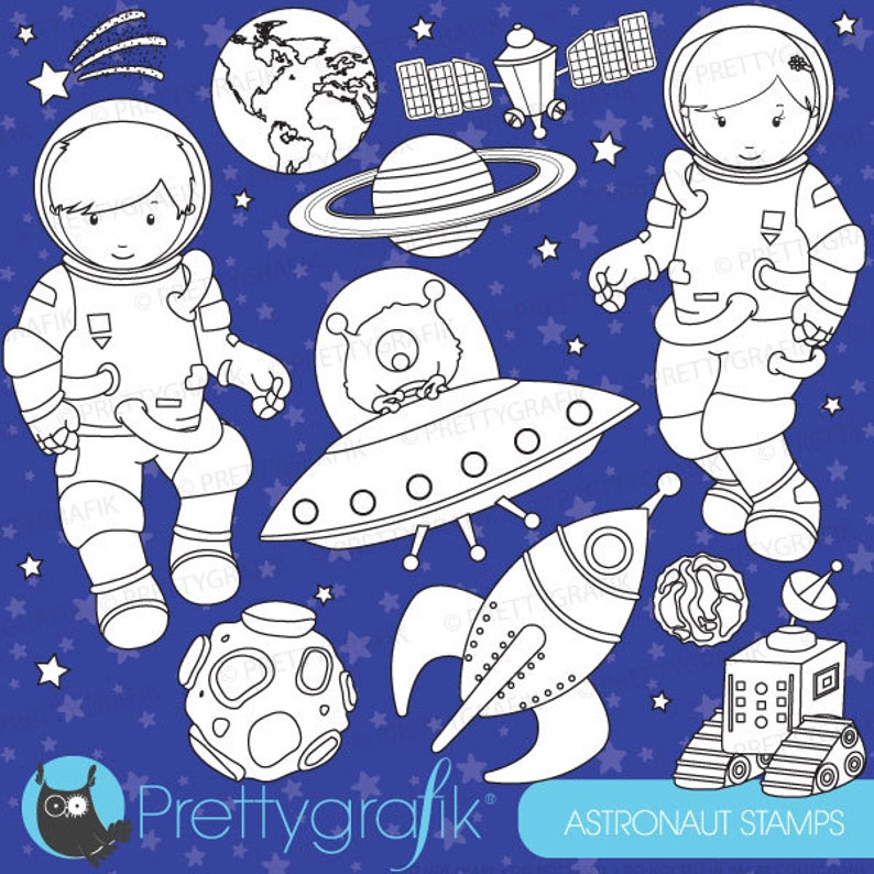 Space Astronaut Digital Stamp Commercial Use Vector Graphics - Etsy