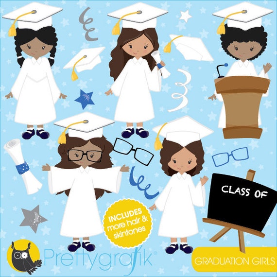 Graduation girls clipart commercial use, vector graphics, digital clip ...