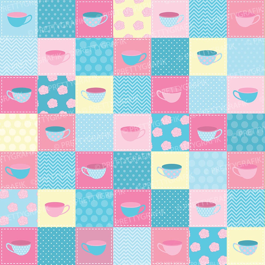 Tea Party Digital Paper Commercial Use Scrapbook Patterns - Etsy