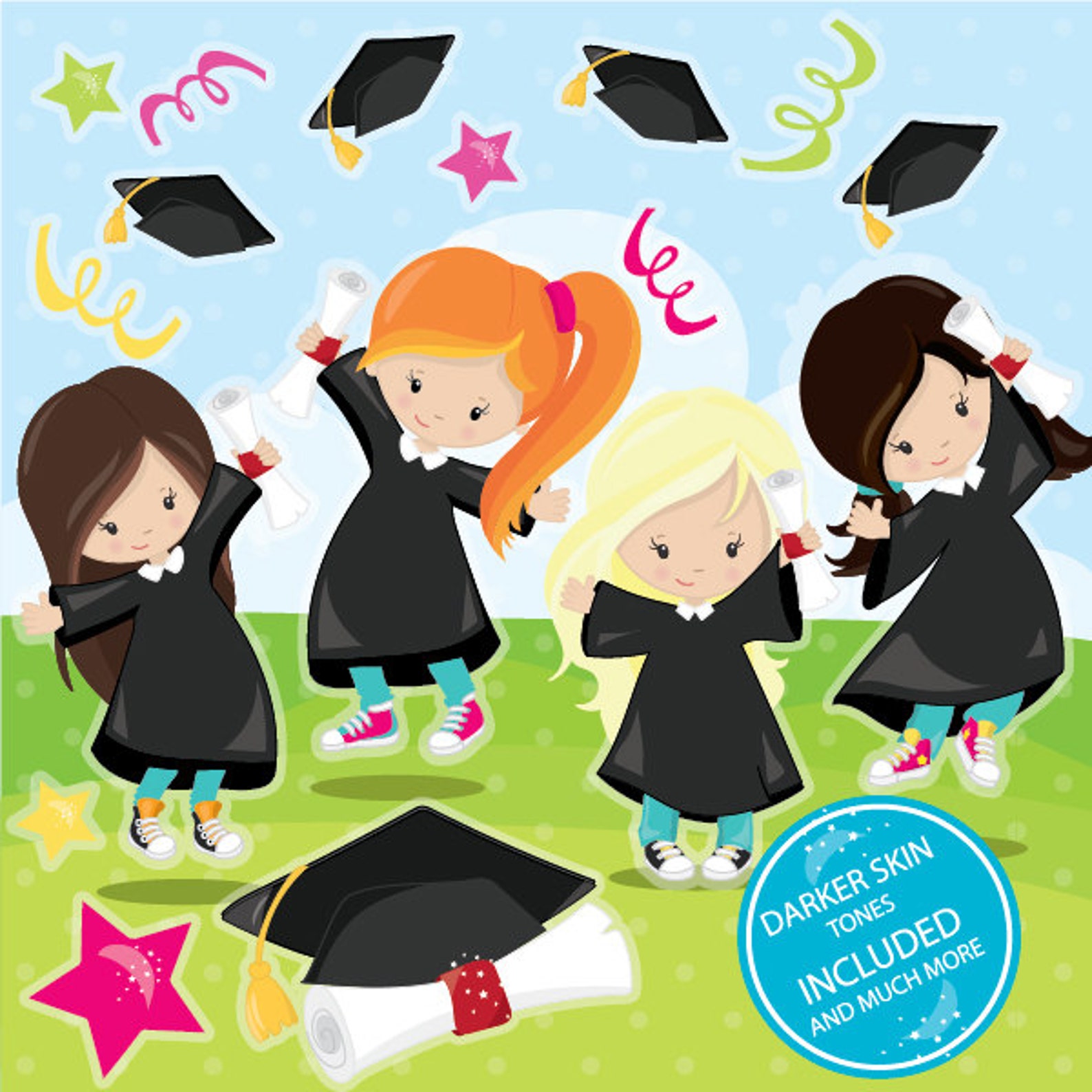 Graduation Clipart Commercial Use Kids Vector Graphics - Etsy