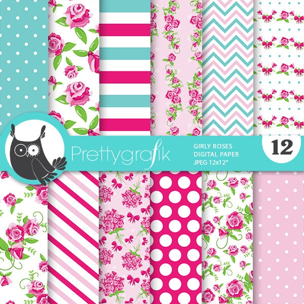 Floral Digital Paper Commercial Use Roses Flowers Scrapbook - Etsy