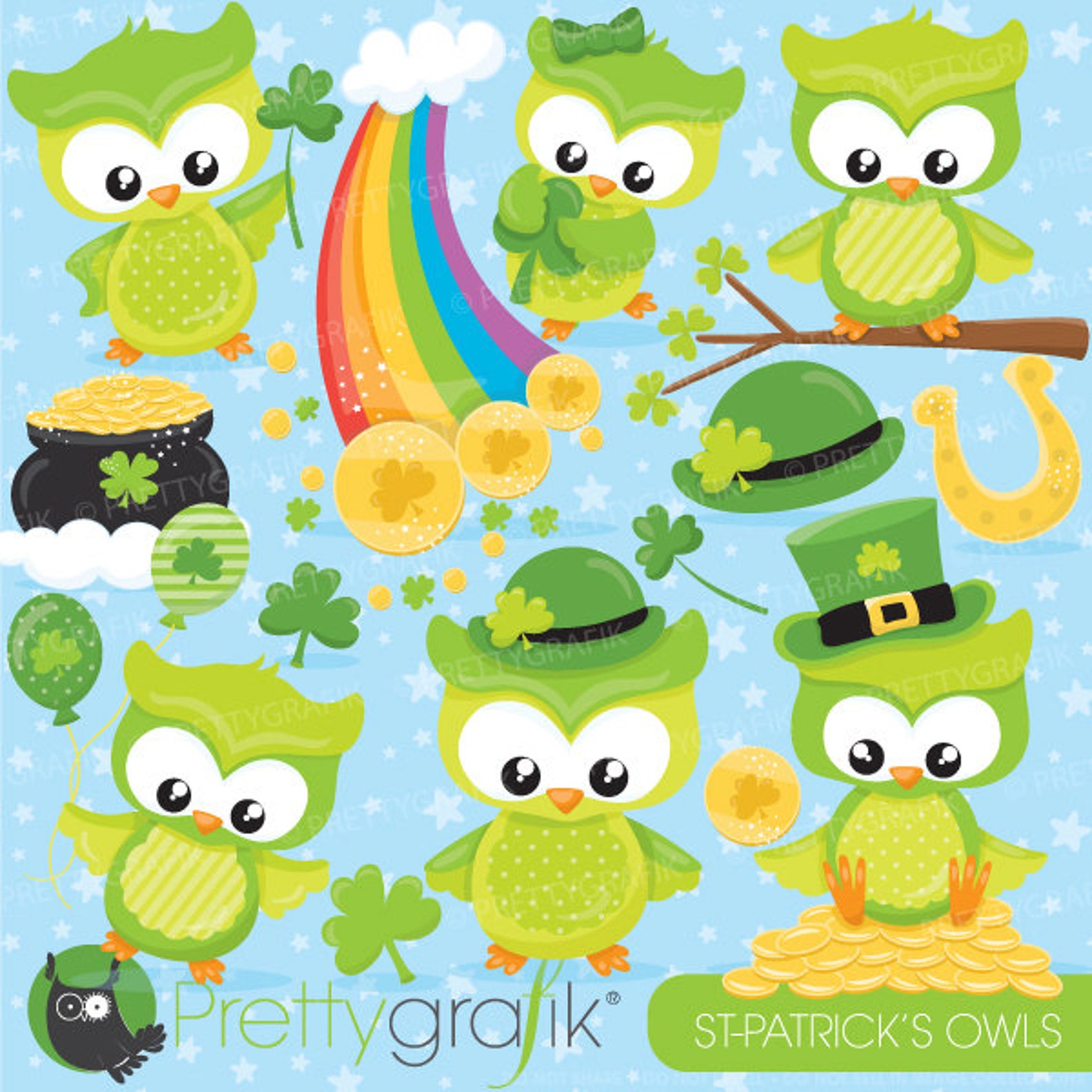 St-patrick's Owls Clipart Commercial Use St-patrick - Etsy